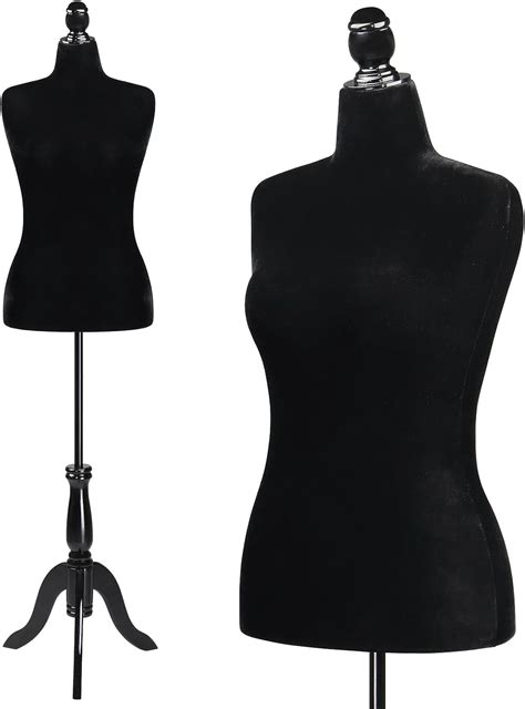 Bonnlo Adjustable Female Dress Form Mannequin With Wooden Stand Black