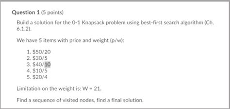 solved question 1 5 points build a solution for the 0 1