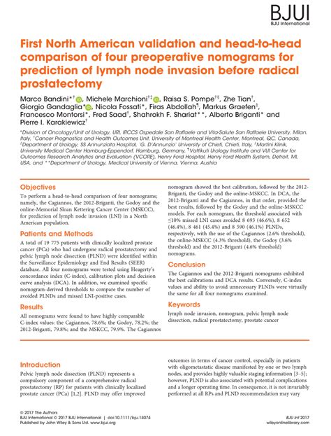 pdf first north american validation and head to head comparison of four preoperative nomograms
