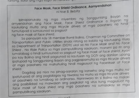 1 Ano Ang Paksa Sa Tekstong Binasa 2 Ano Ang Mahahalagang Impormasyon O