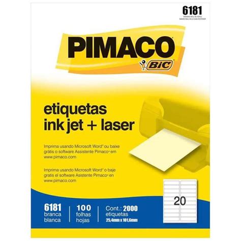 Etiqueta 6181 Inkjet Laser 20 Etiqueta Folha Bic Pimaco Etiquetas E