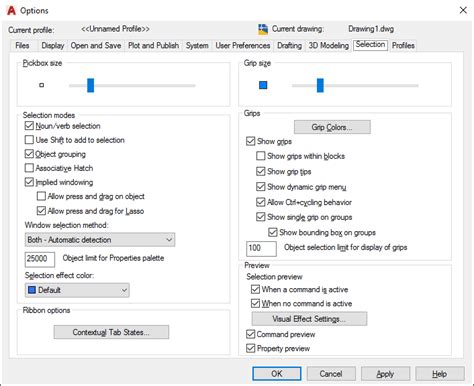 Selection Tab Options Dialog Box AutoCAD 2022 Autodesk Knowledge