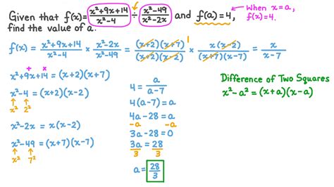 question video simplifying a rational function using factorization and then evaluating its