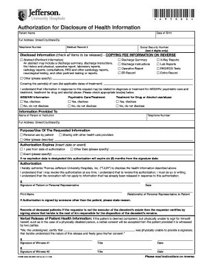 Fillable Online Authorization For Disclosure Of Health Information