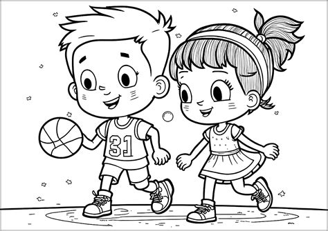 Niños jugando al baloncesto Baloncesto Basketball Dibujos para