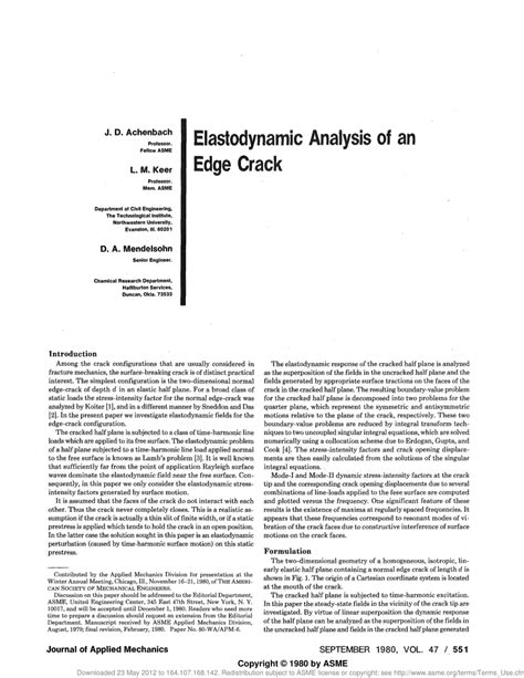 pdf elastodynamic analysis of an edge crack