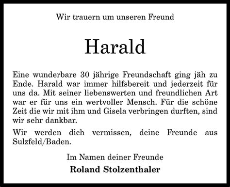Traueranzeigen Von Harald Maurer Rz Trauer De