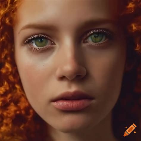 Close Up Of A Girl With Fiery Red Curly Hair And Green Eyes On Craiyon