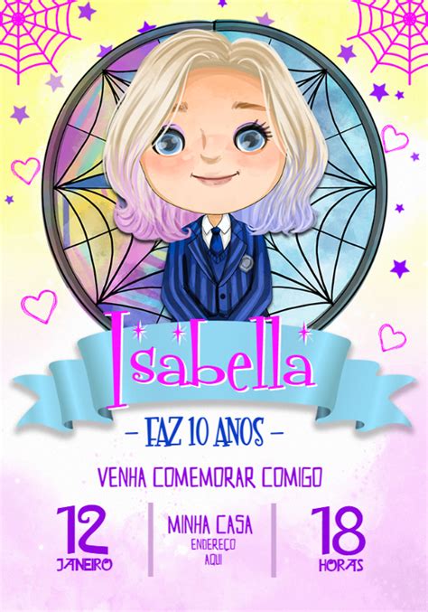 Fazer convite online convite digital aniversário Enid Wandinha Família