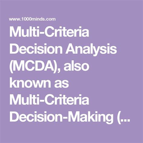 Multi Criteria Decision Analysis Mcda Also Known As Multi Criteria