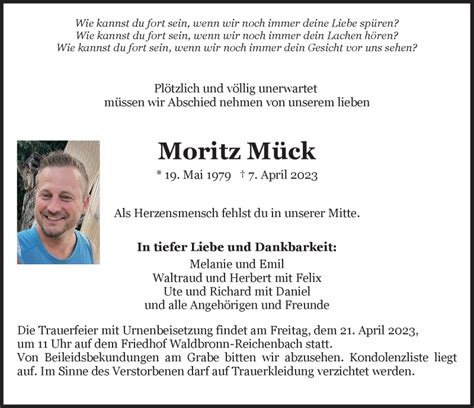 Traueranzeigen von Moritz Mück Schwarzwälder Bote Trauer