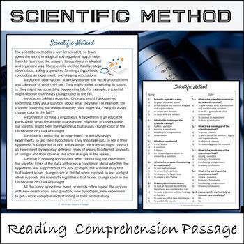 Scientific Method Reading Comprehension Passage And Questions