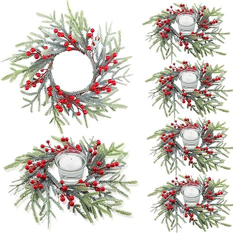 Amazon Giegxin 6 Pcs Christmas Candle Rings Artificial Red Berry