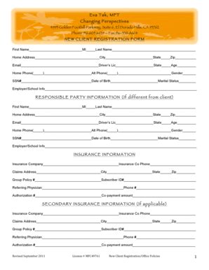 Fillable Online New Client Registration Form Changing Perspectives