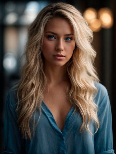 Premium Photo Beautiful Woman Blonde Long Hair Blue Eyes