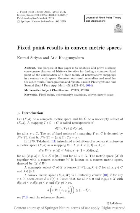 fixed point results in convex metric spaces