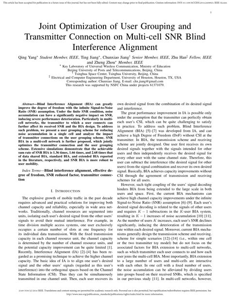 pdf joint optimization of user grouping and transmitter connection on multi cell snr blind
