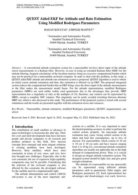 pdf quest aided ekf for attitude and rate estimation using modified rodrigues parameters