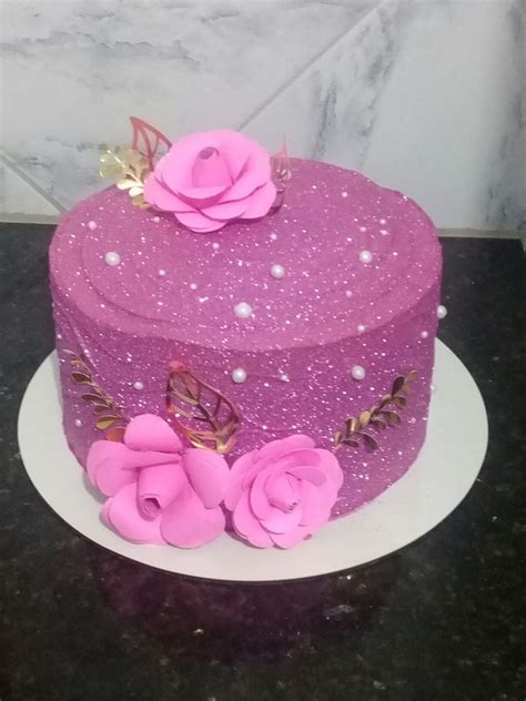 Beautiful Purple Cake With Pink Flowers