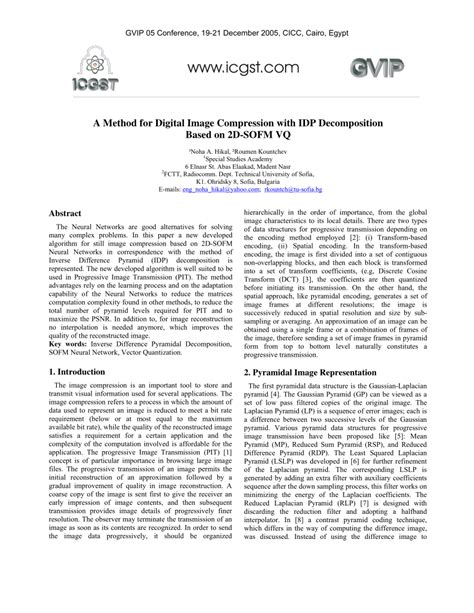 pdf a method for digital image compression with idp decomposition based on 2d sofm vq