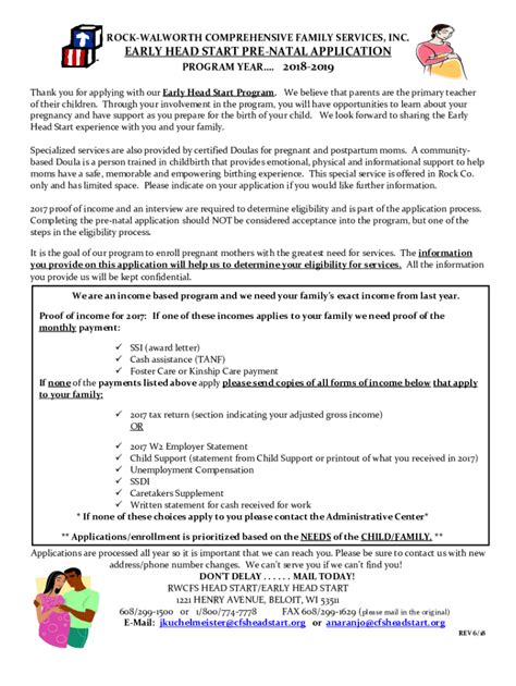 Fillable Online EARLY HEAD START PRE NATAL APPLICATION Fax Email Print