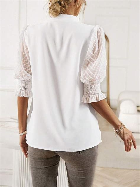 Notched Neckline Puff Sleeve Blouse SHEIN USA