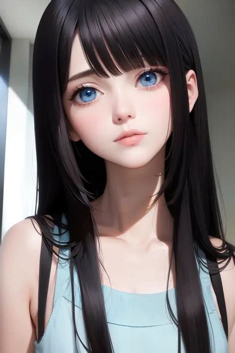 Best Quality Masterpiece Black Hair Blue Eyes Looking Up Seaart Ai