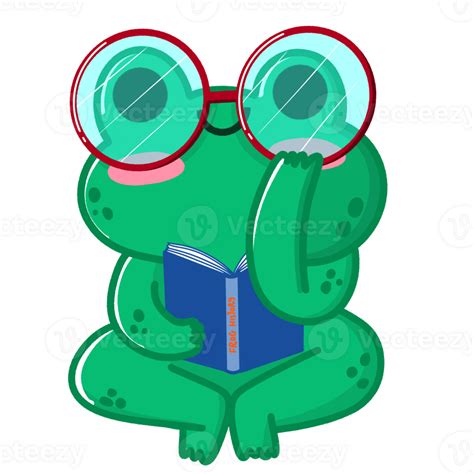Reading Cute Frog Png