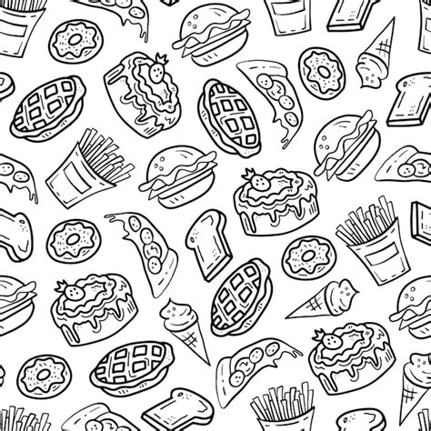 Estilo De Doodle De Patrones Sin Fisuras De Alimentos Vector Premium