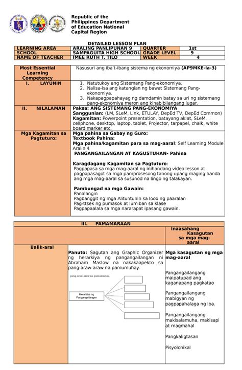 Detailed Lesson Plan Format Deped Araling Panlipunan Pr NBKomputer