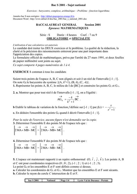 Annales Bac Es Maths Logarithme