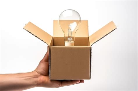 Premium AI Image Hand Holding Cardboard Box With Light Bulb Smart