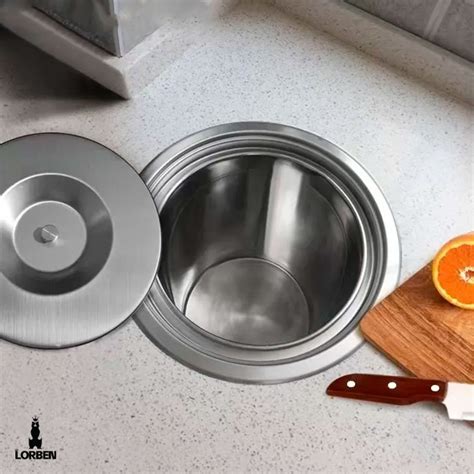 Lixeira De Embutir Lorben Pia Bancada Cozinha 5 Litros Tampa Inox