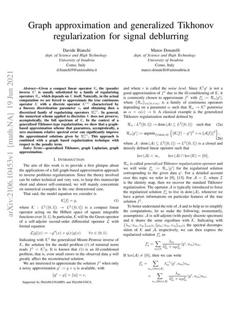 graph approximation and generalized tikhonov regularization for signal deblurring deepai