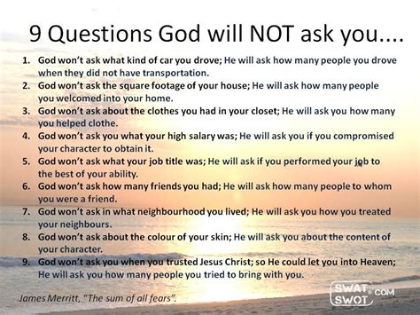 Things God Will Not Ask You This Or That Questions