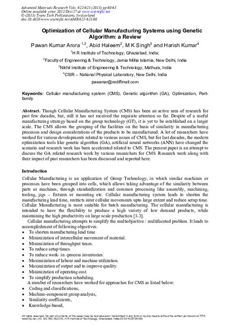 pdf optimization of cellular manufacturing systems using genetic algorithm a review abid