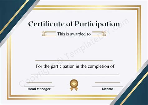 Certificate Of Participation Blank Printable Template In PDF Word In