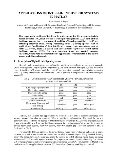 pdf applications of intelligent hybrid systems in matlab