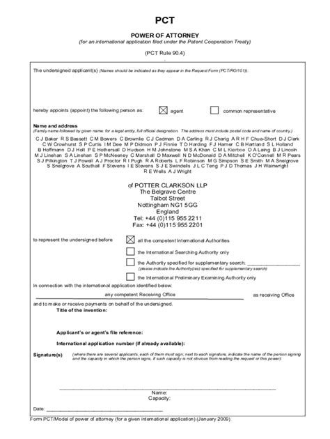 Fillable Online Form PCT Model Of Power Of Attorney For A Fax
