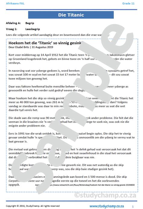 Grade 11 Afrikaans Mid Year Exam Revision Begrip En Taal