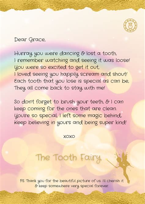 Tooth Fairy Letter Template