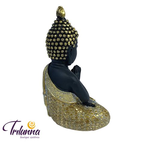 Estátua Decorativa 14Cm Buda Tibetano Dourado E Preto Mod1 Conto de Fadas