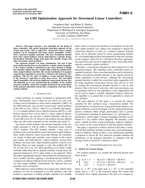 pdf an lmi optimization approach for structured linear controllers