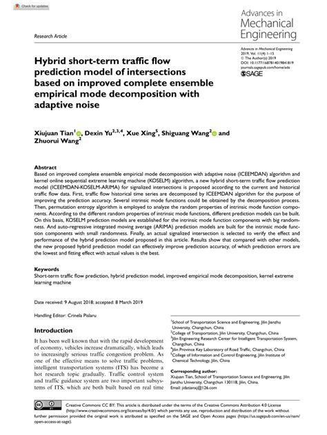pdf hybrid short term traffic flow prediction model of intersections based on improved