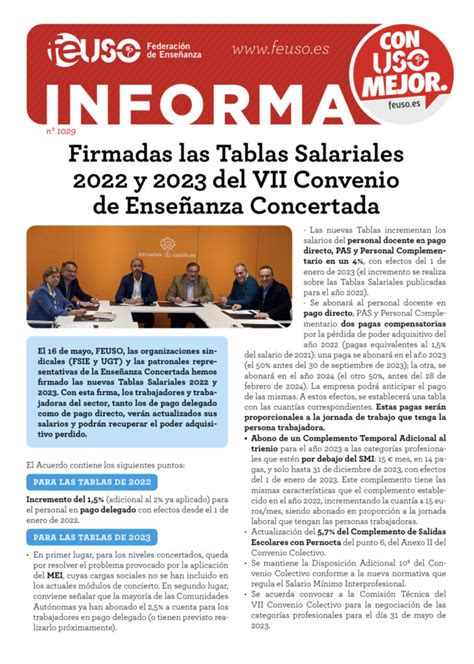 Firmadas Tablas Salariales Y Vii Convenio De Concertada Feuso