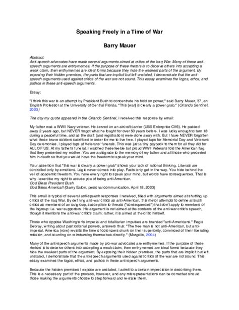 Pdf Speaking Freely In A Time Of War Barry Mauer