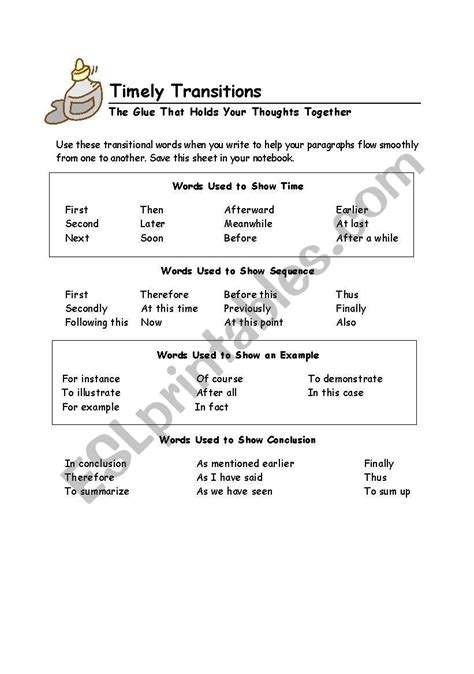 Transitional Words And Phrases Worksheets