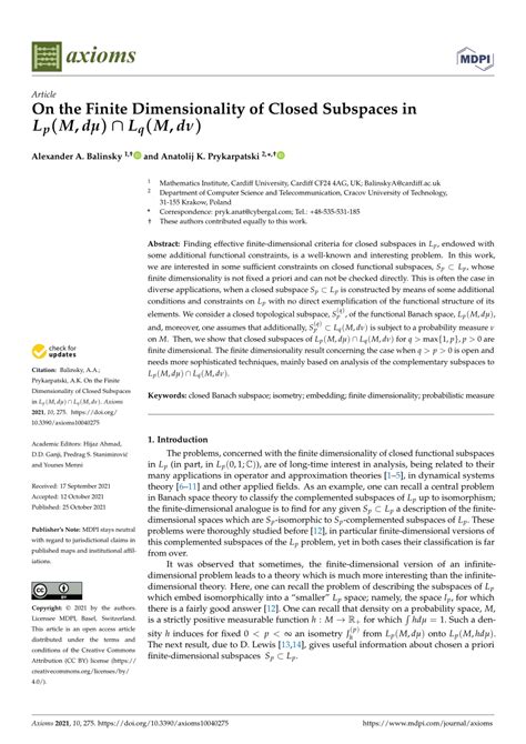 pdf on the finite dimensionality of closed subspaces in lp m dμ ∩lq m dν