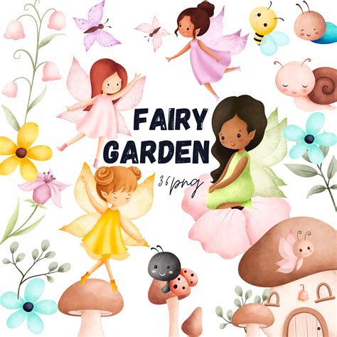 Fairy Garden Watercolor Clipart Enchanted Forest Fairy Tale Etsy