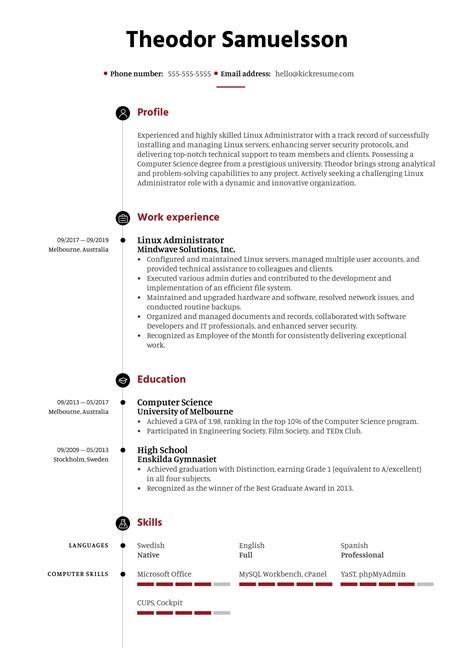 Linux Administrator Resume Sample Kickresume